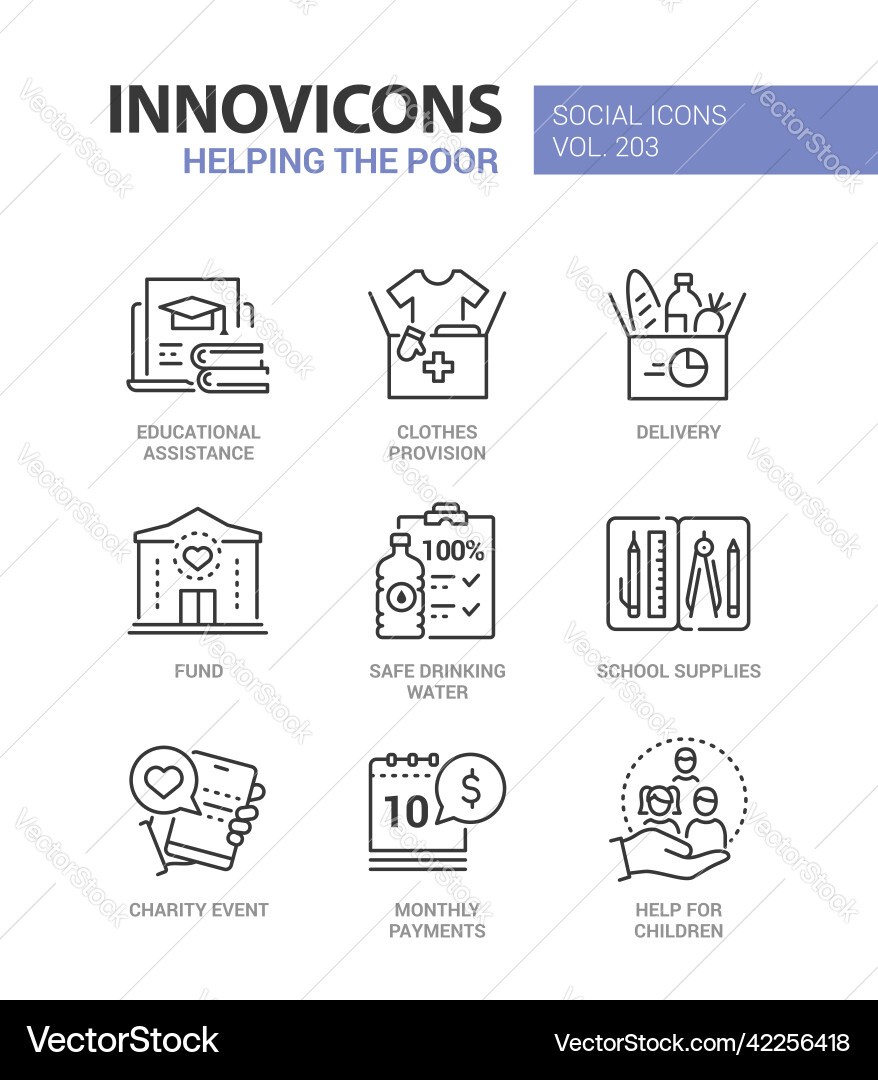 Helping for the poor - line design style icons set
