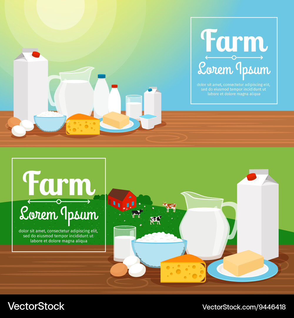 Milk farm dairy products banners Royalty Free Vector Image