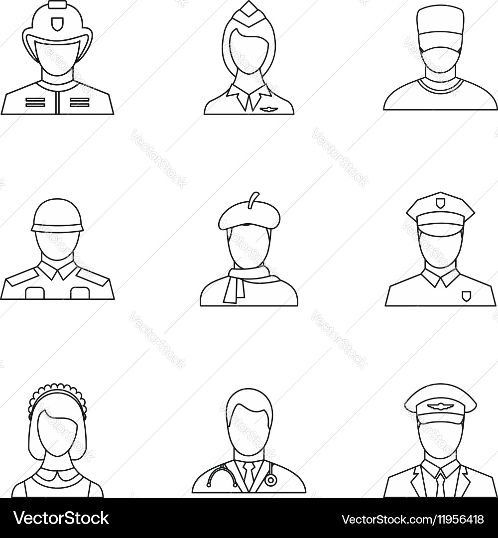 Occupation icons set outline style Royalty Free Vector Image