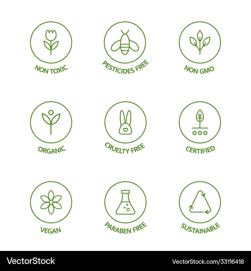 Organic stickers gmo free emblems organic Vector Image