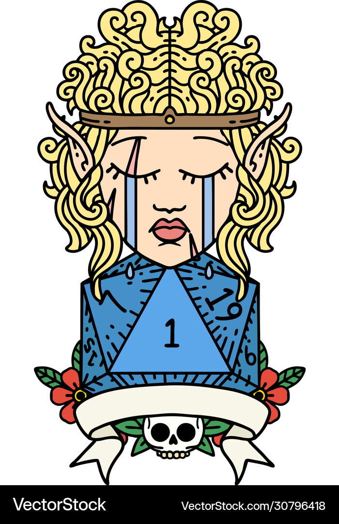 Sad elf barbarian character with natural one roll Vector Image