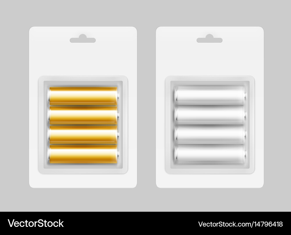 Set four gray yellow alkaline aa batteries Vector Image