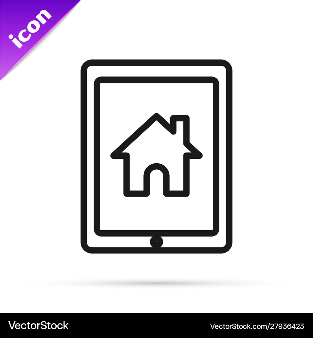 Black line tablet and smart home icon isolated Vector Image