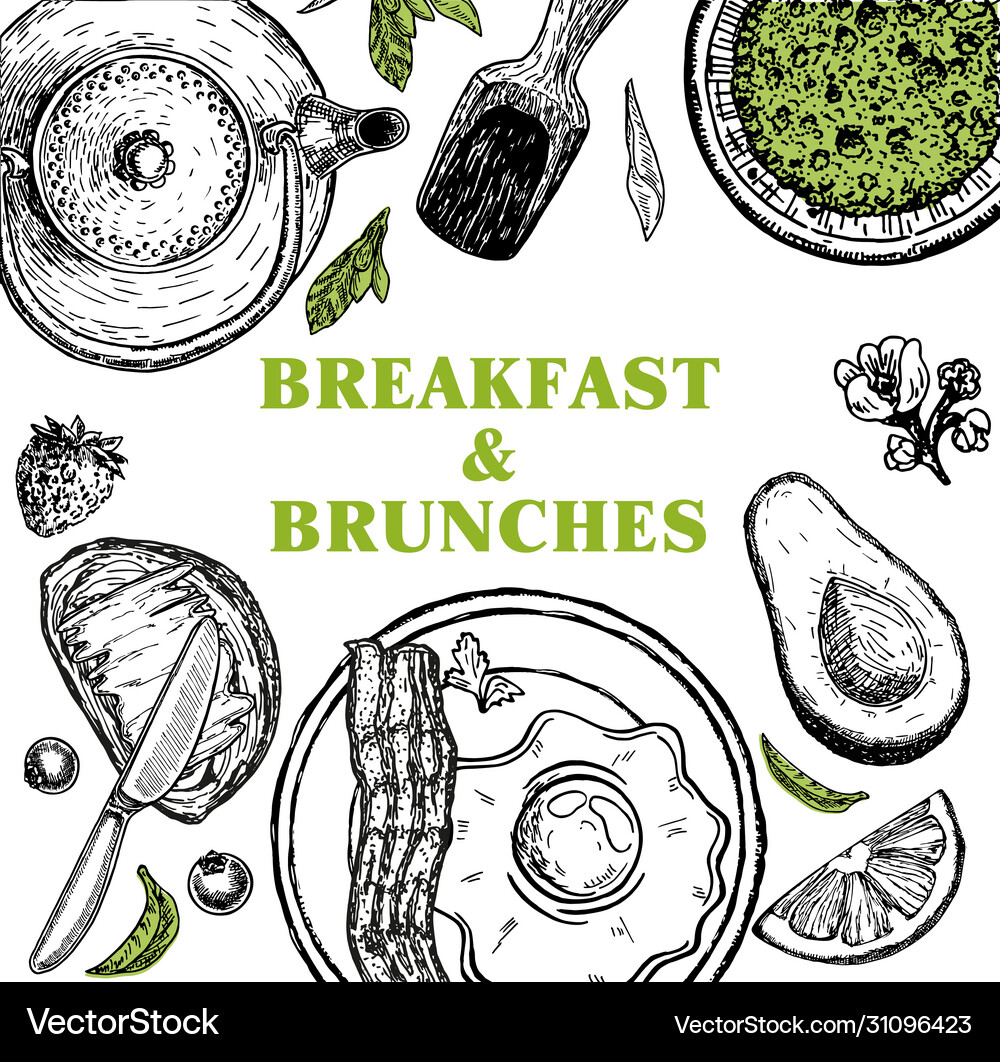 Breakfasts and brunches top view frame food menu Vector Image
