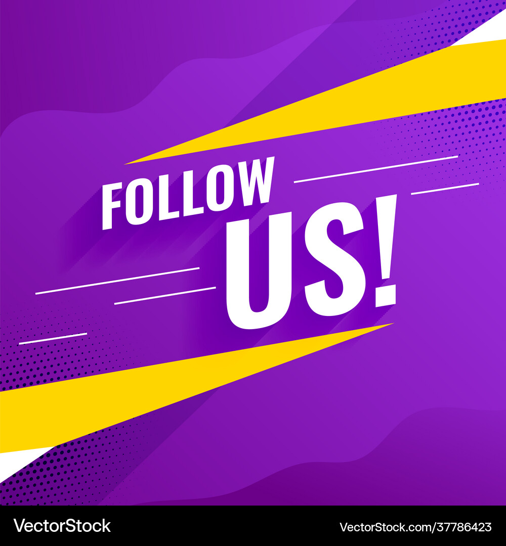 Follow us purple banner design Royalty Free Vector Image