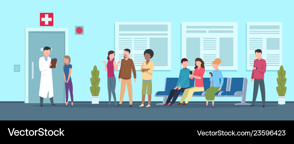 Hospital queue clinic reception waiting room Vector Image