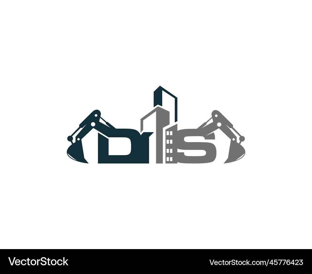 Letter ds building with excavator logo Royalty Free Vector