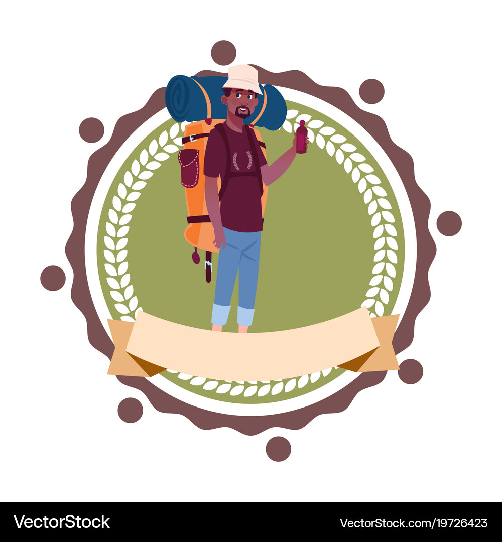 Man backpacker african american travel Royalty Free Vector