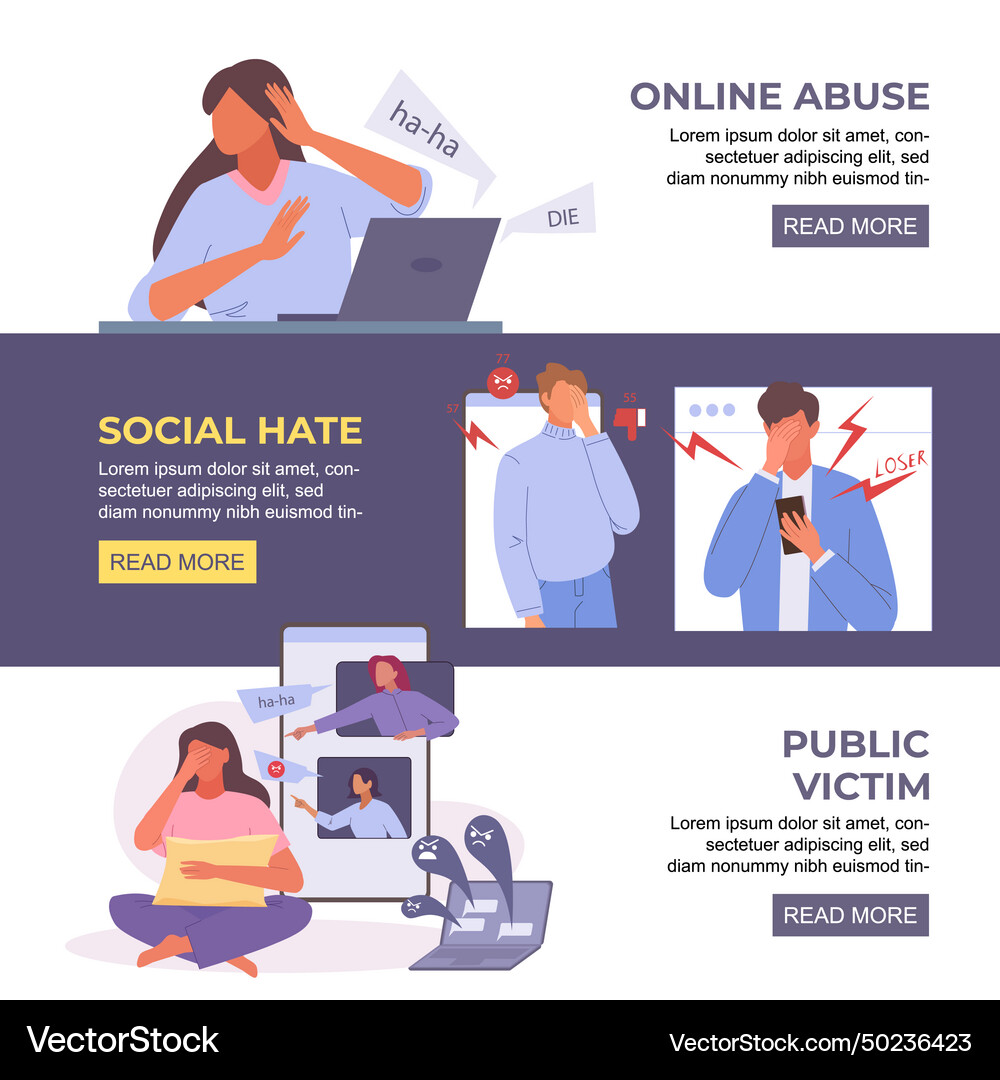 Online abuse banners web internet social networks Vector Image