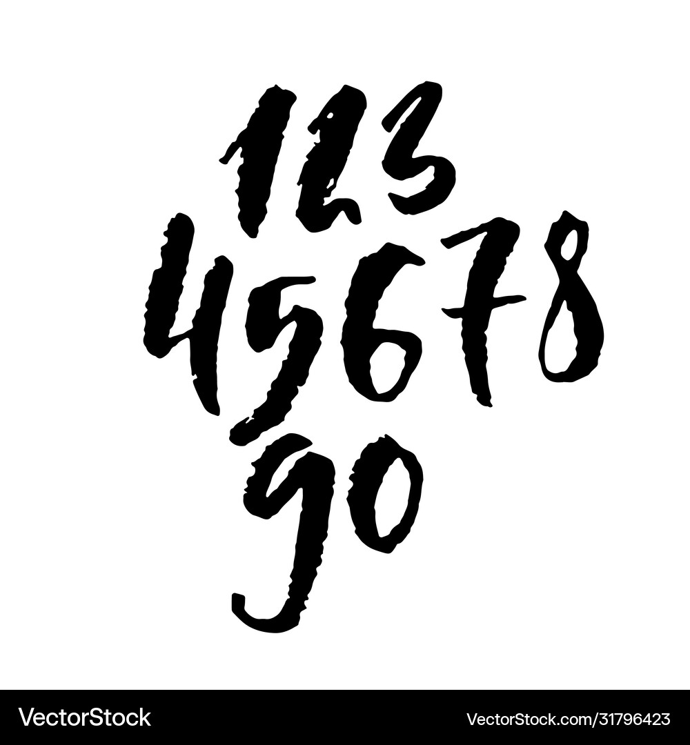 Set calligraphic ink numbers dry brush Royalty Free Vector