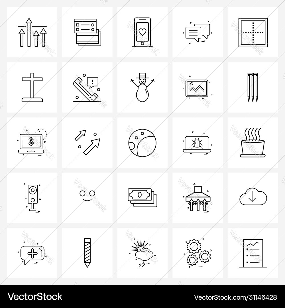 25 universal line icon pixel perfect symbols Vector Image