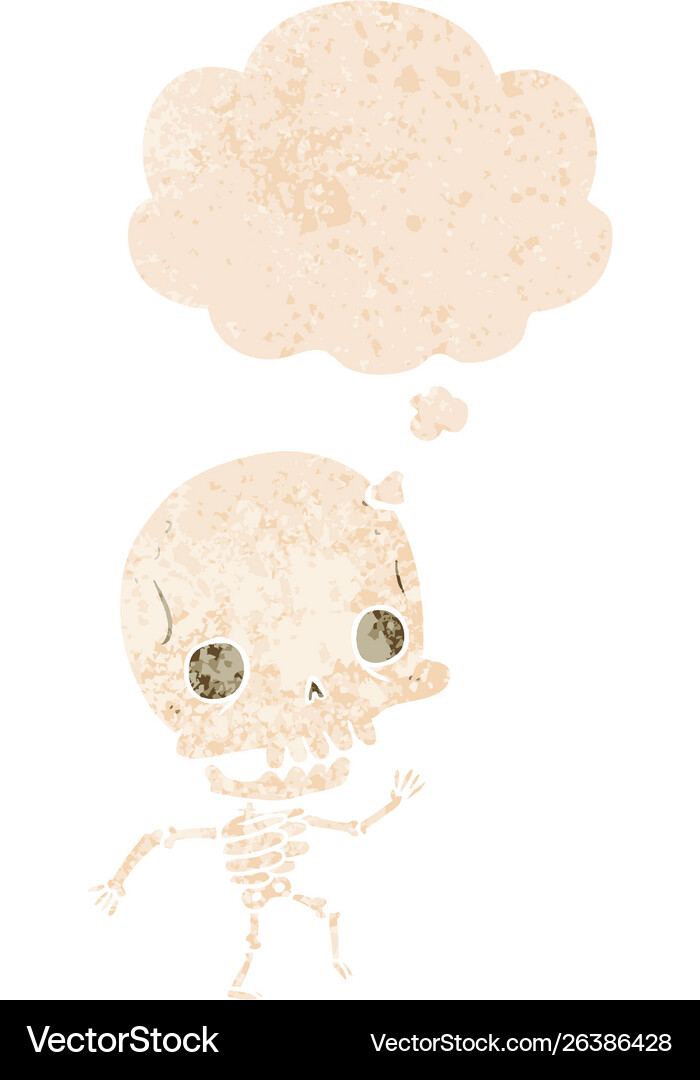 Cartoon skeleton and thought bubble in retro Vector Image
