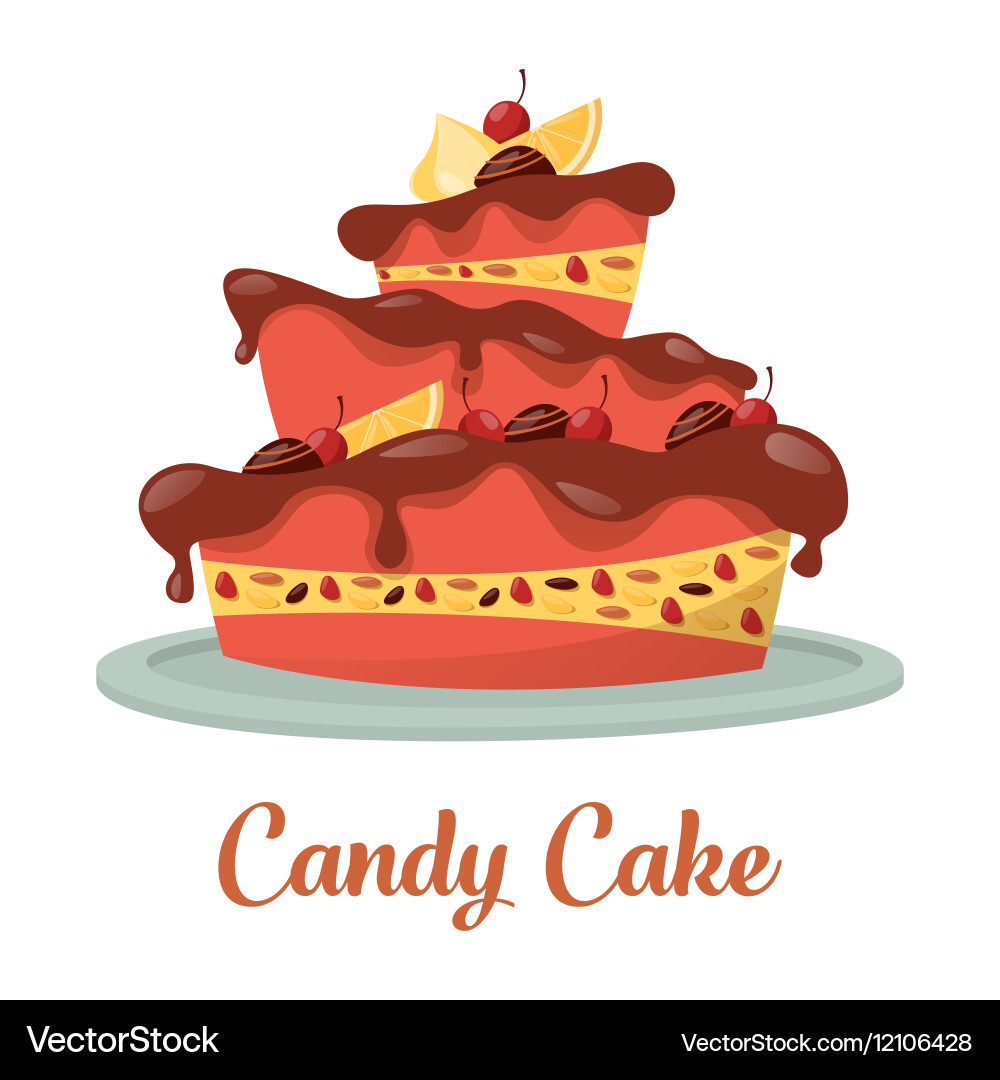 Chocolate cake with cream and lemon logo Vector Image
