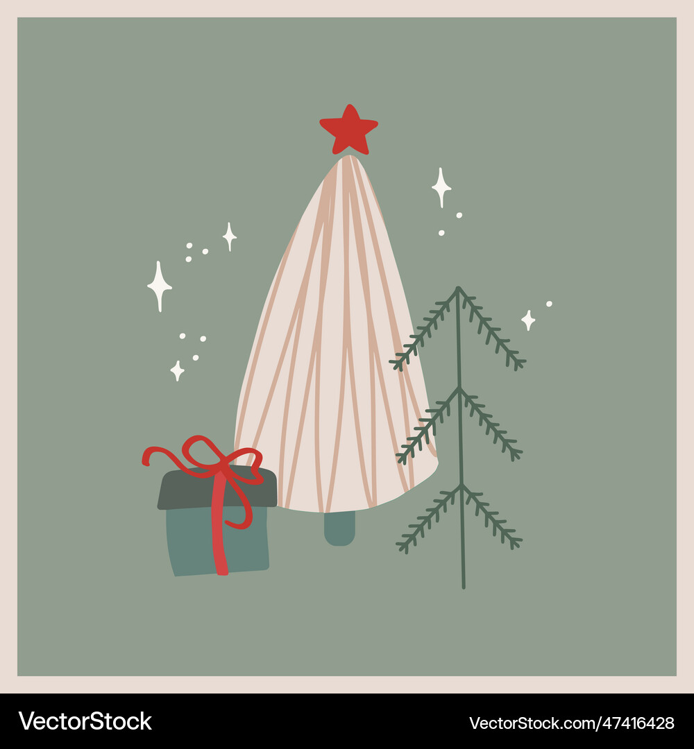 Christmas and new year card with tree Royalty Free Vector
