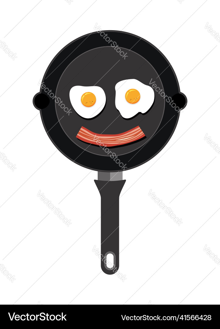 Fried bacon and egg in a frying pan Royalty Free Vector