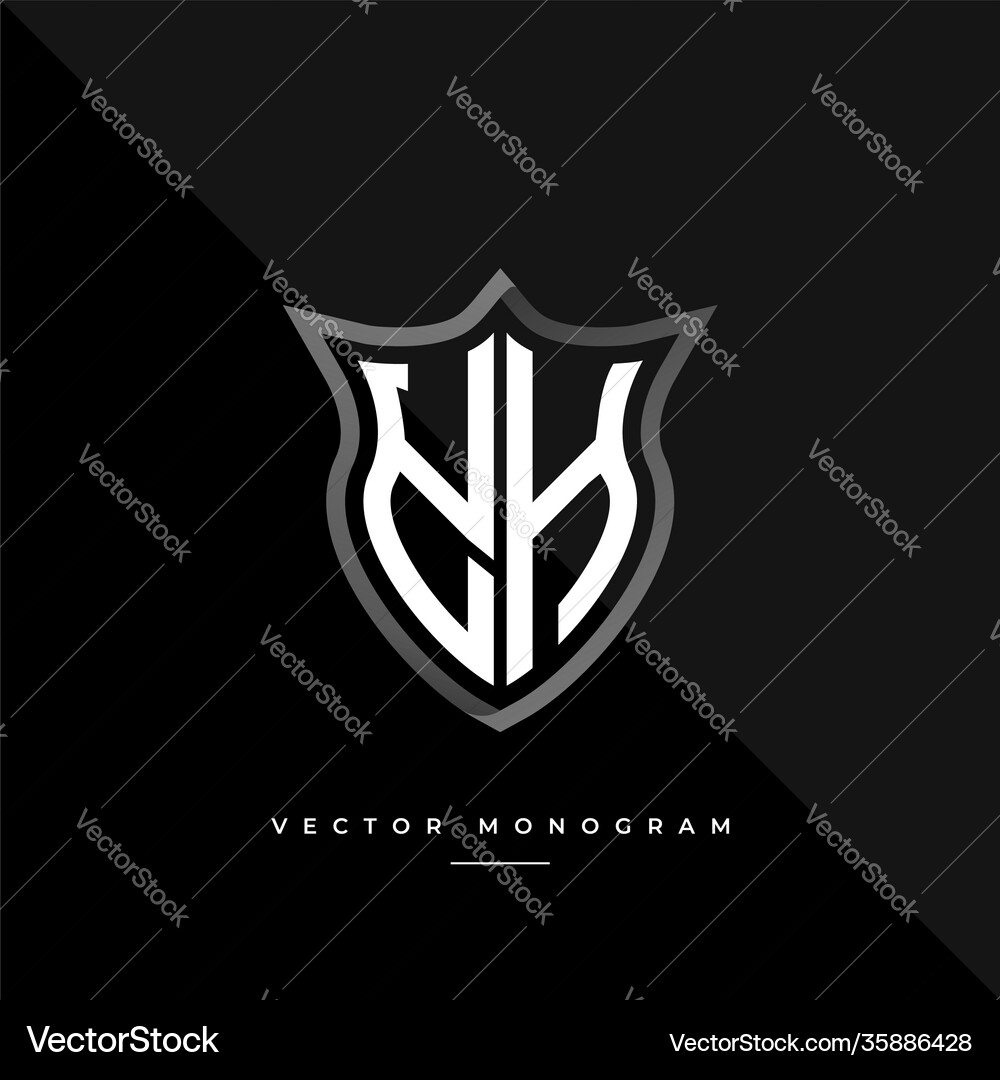 Letter yh logo design silver shield y h monogram Vector Image