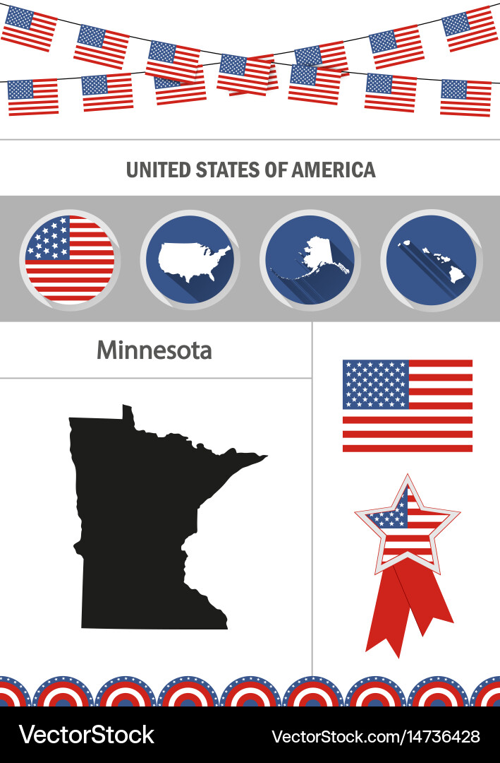 Map of minnesota set flat design icons Royalty Free Vector