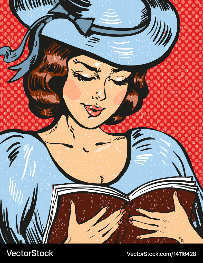 Pop art young woman reading Royalty Free Vector Image