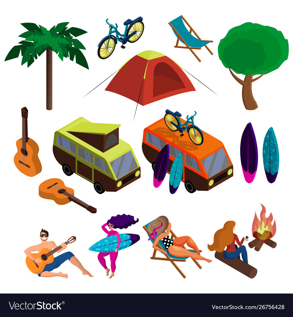 Set objects on theme summer holidays Royalty Free Vector