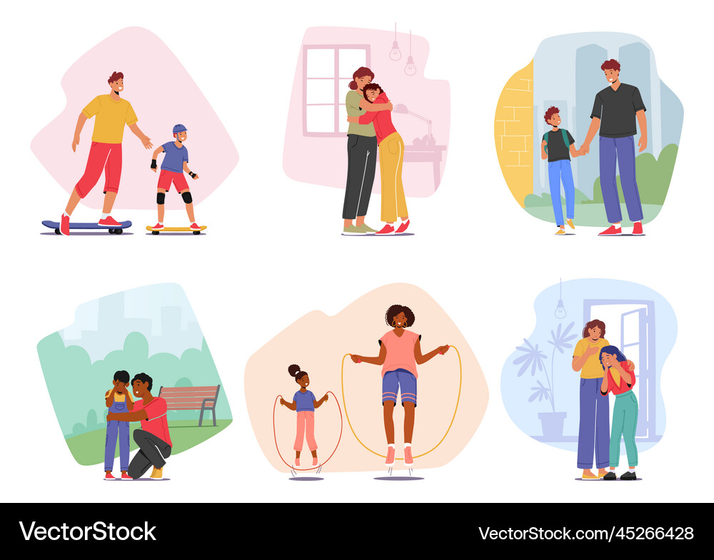 Set parents spend time with children isolated Vector Image