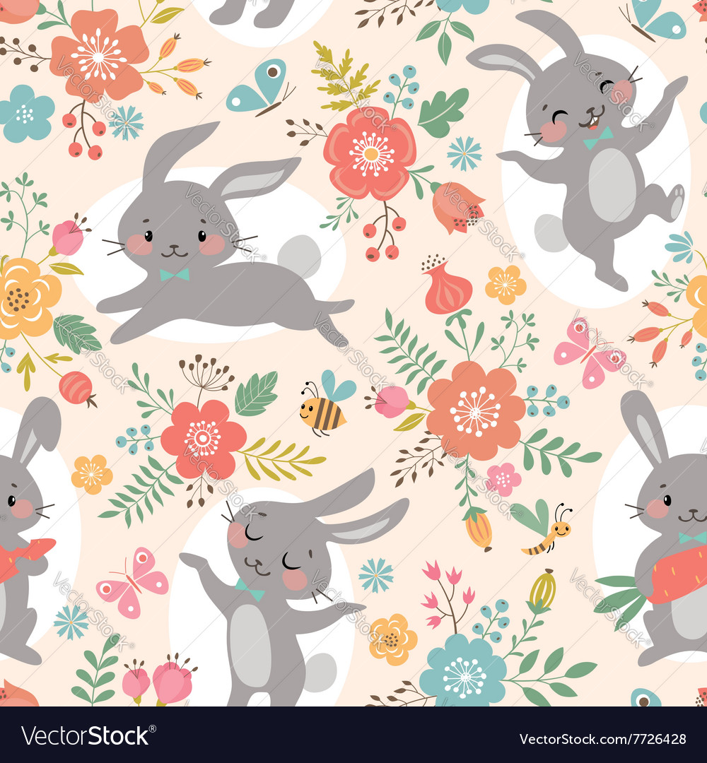 Spring rabbits pattern Royalty Free Vector Image
