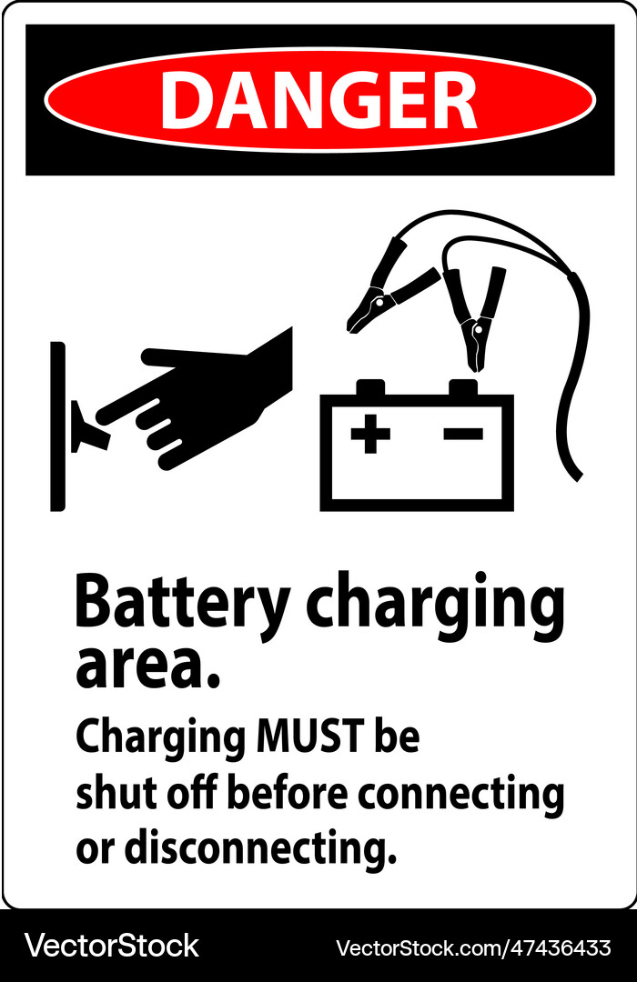 Danger sign battery charging area charging must Vector Image