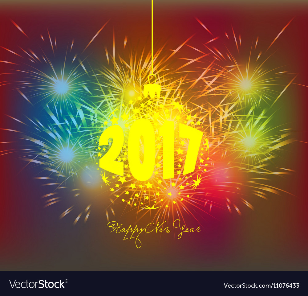 Happy new year ball and fireworks colorful Vector Image