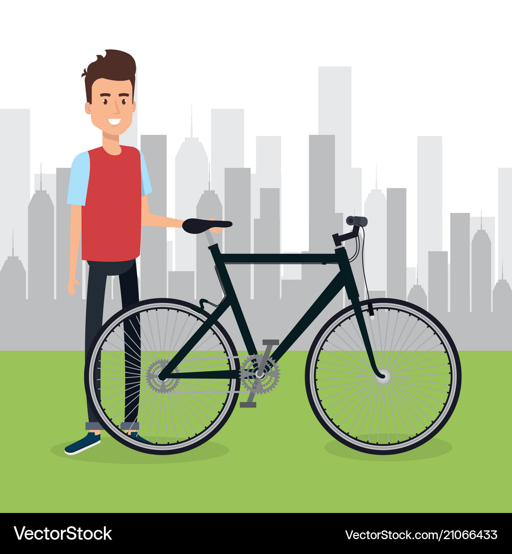 Man with bicycle in landscape Royalty Free Vector Image