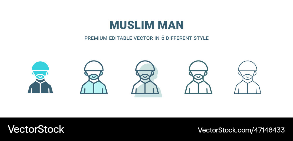 Muslim man icon in 5 different style outline Vector Image