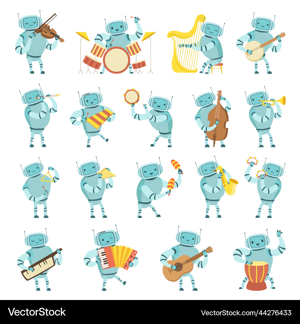 Robot musician playing musical instrument Vector Image