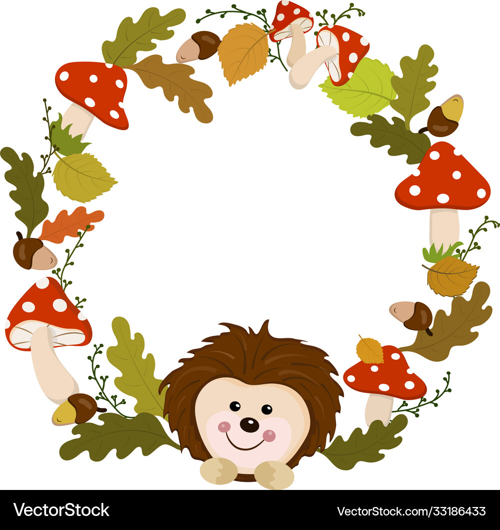 Round autumn frame with cartoon fly agaric a kind Vector Image