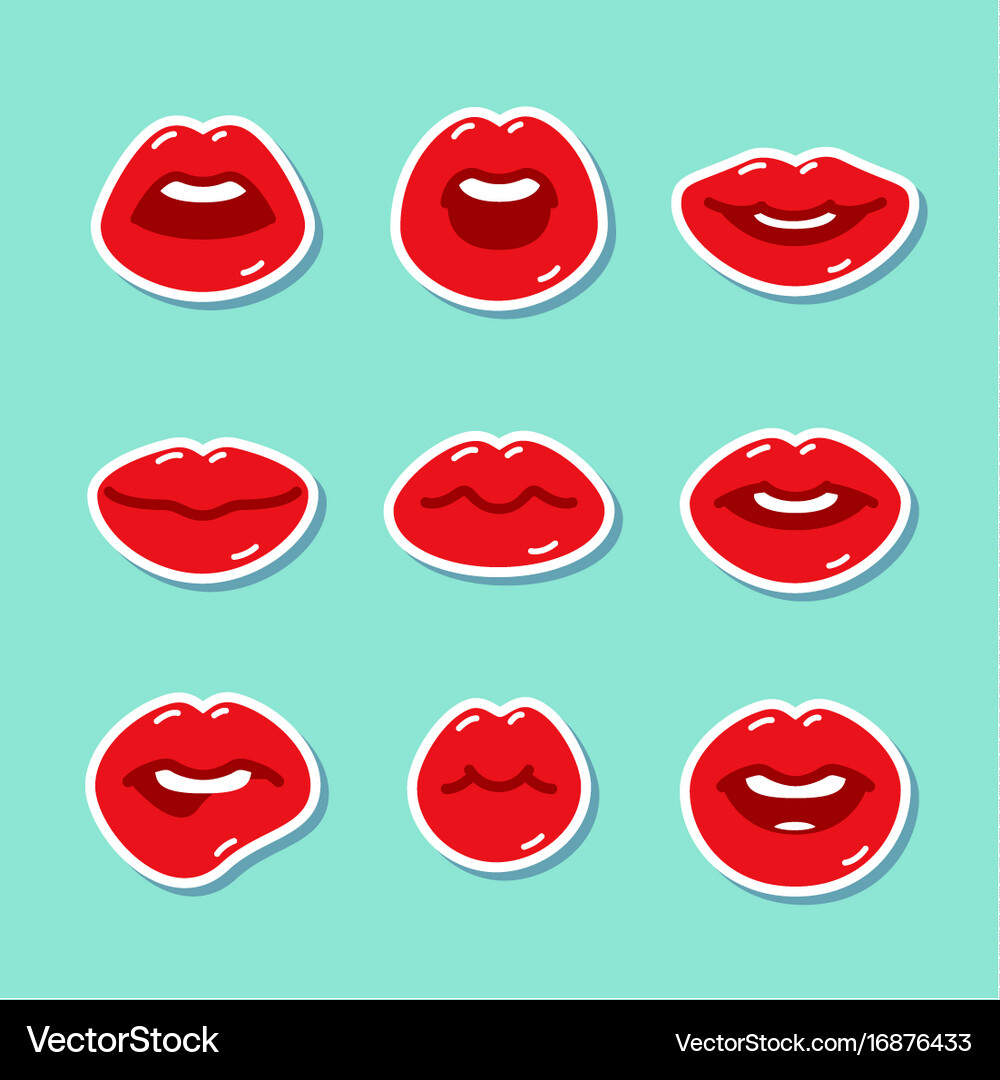 Set of flat icons with lips Royalty Free Vector Image