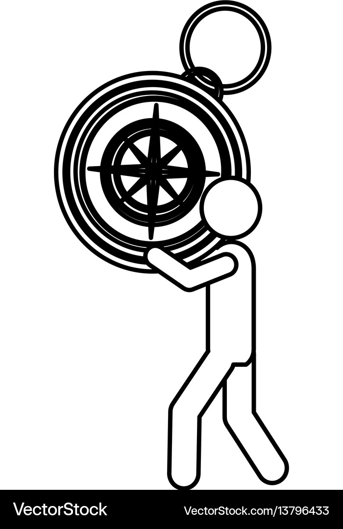 Silhouette worker holding up compass of hand Vector Image