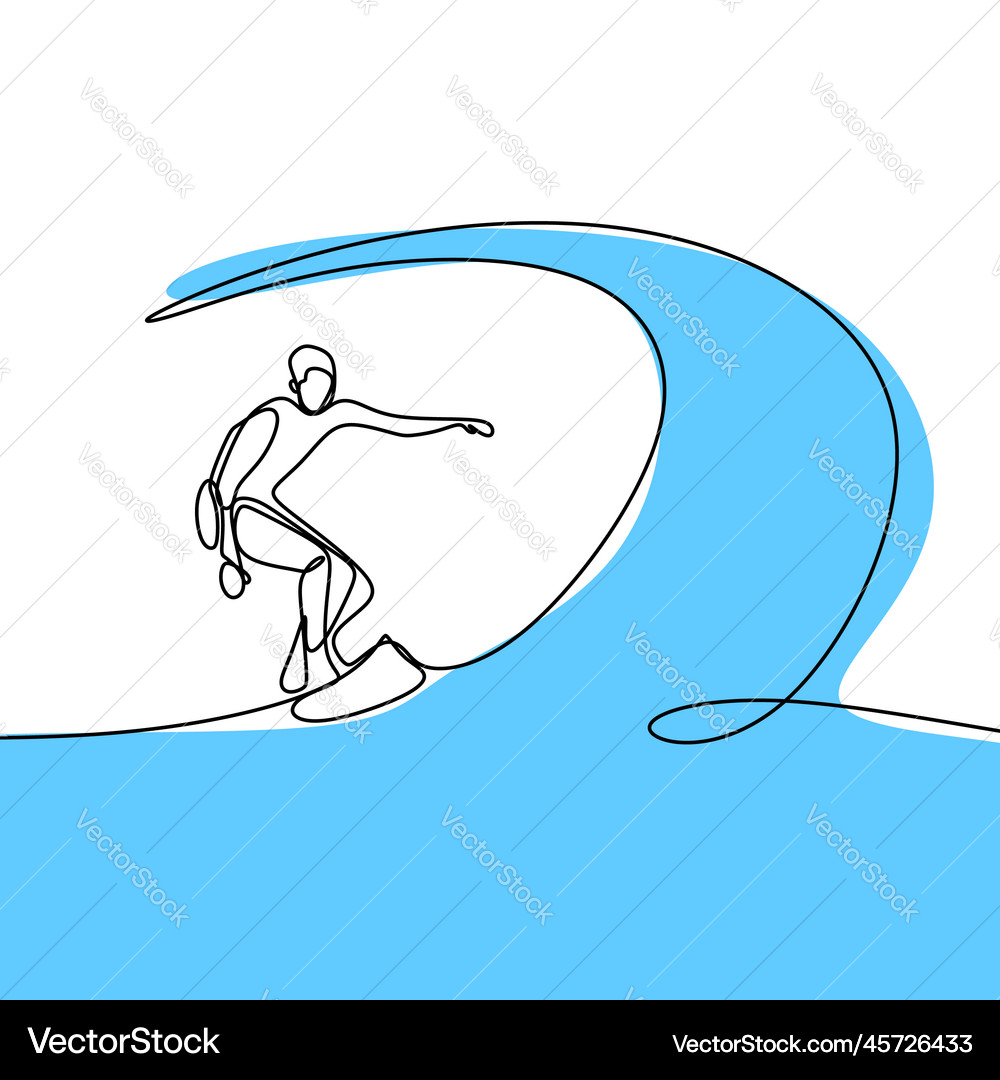 Summer one line drawing with person doing surfing Vector Image