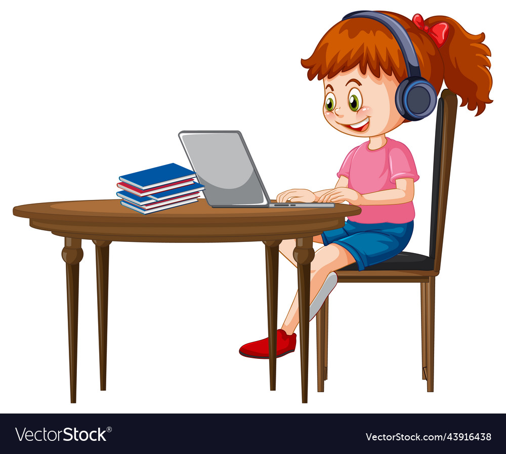 A Girl Browsing Internet On Laptop Royalty Free Vector Image