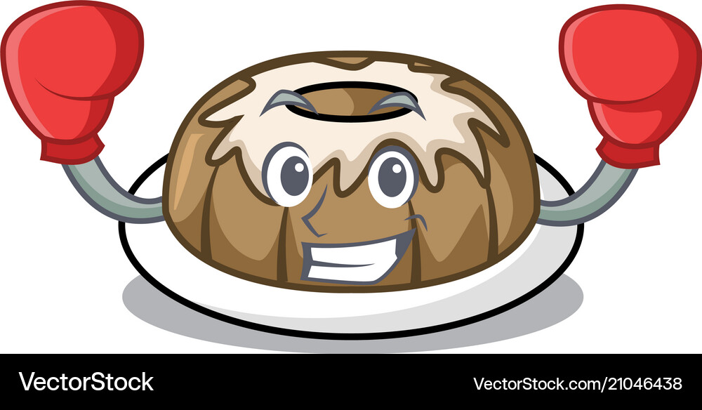 Boxing bundt cake character cartoon Royalty Free Vector