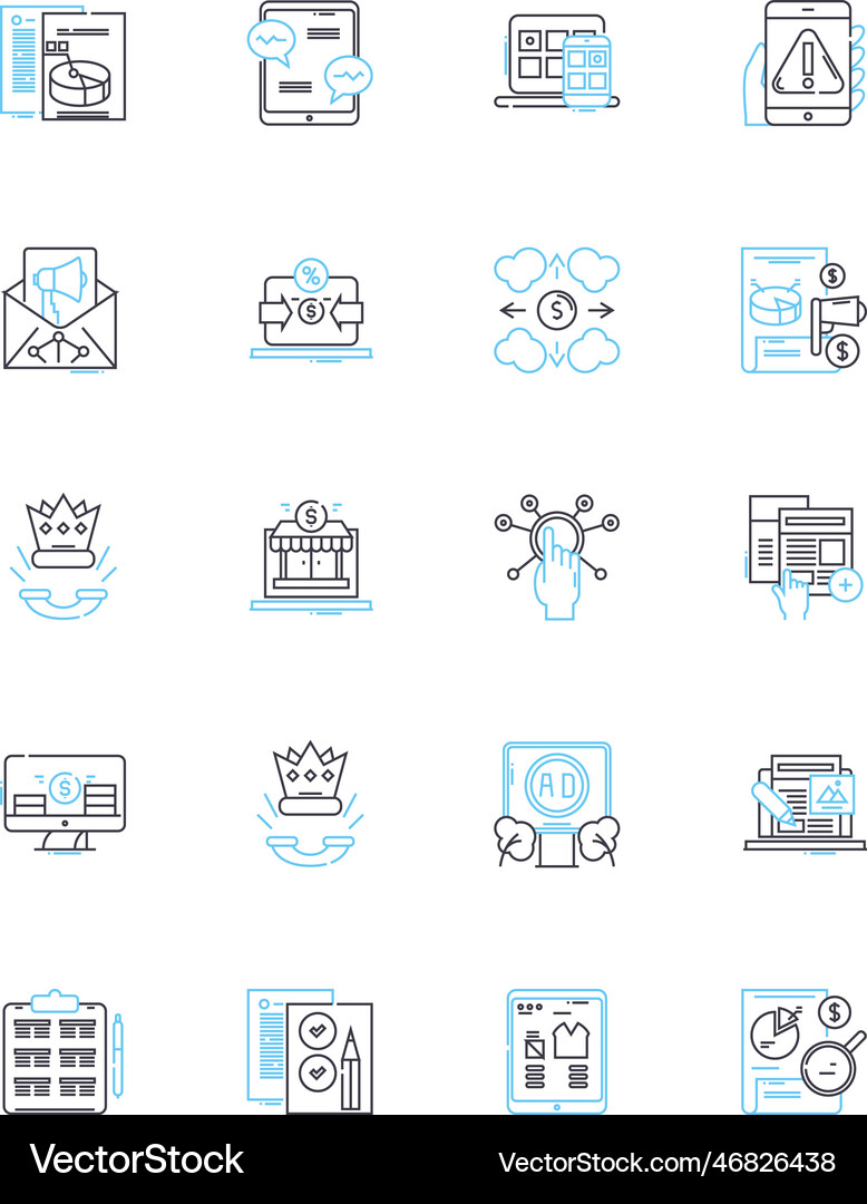 Digital promotion linear icons set advertising Vector Image