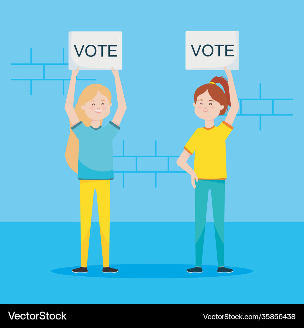 Election day concept cartoon women holding up Vector Image