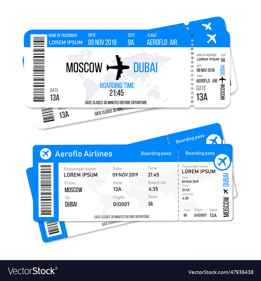 Realistic airline ticket design with passenger Vector Image Realistic airline ticket design with passenger Vector Image