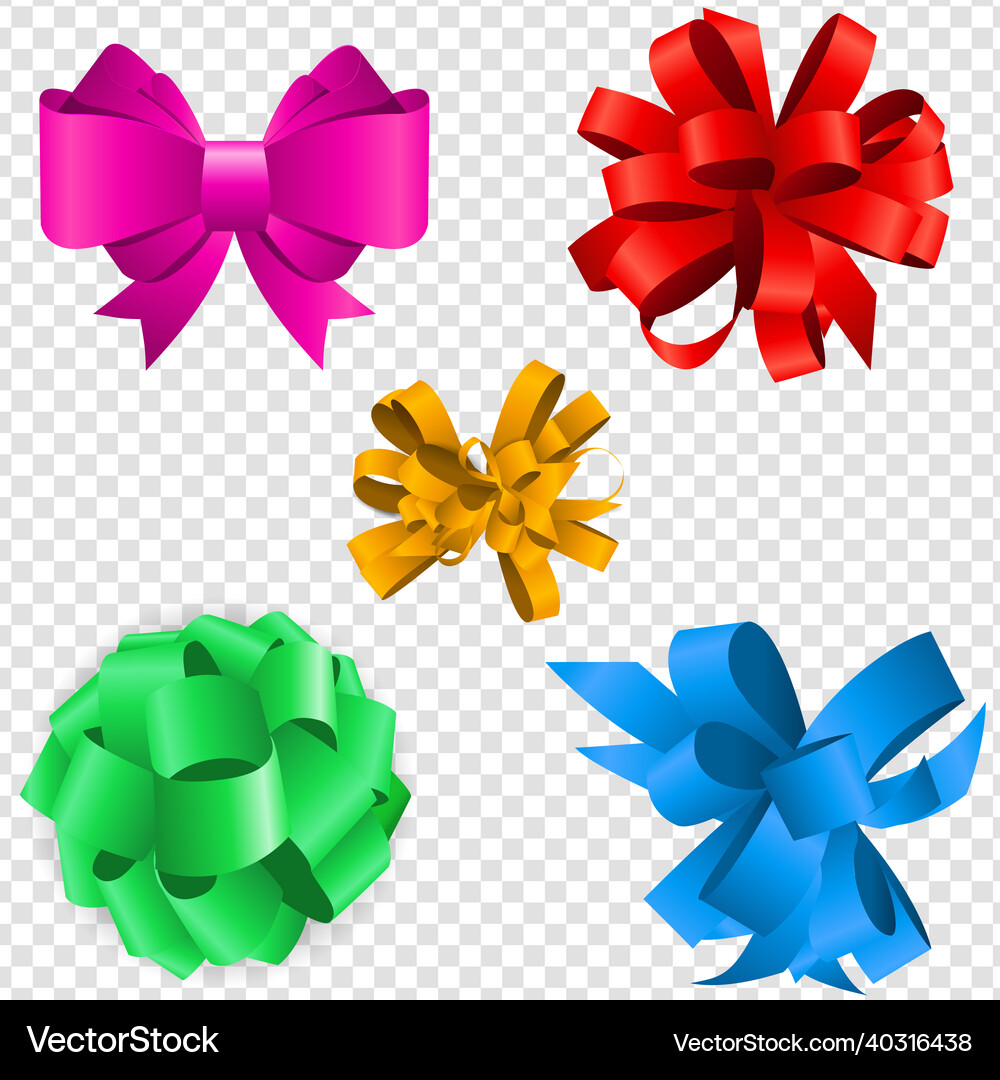 Set of bow on transparent background Royalty Free Vector