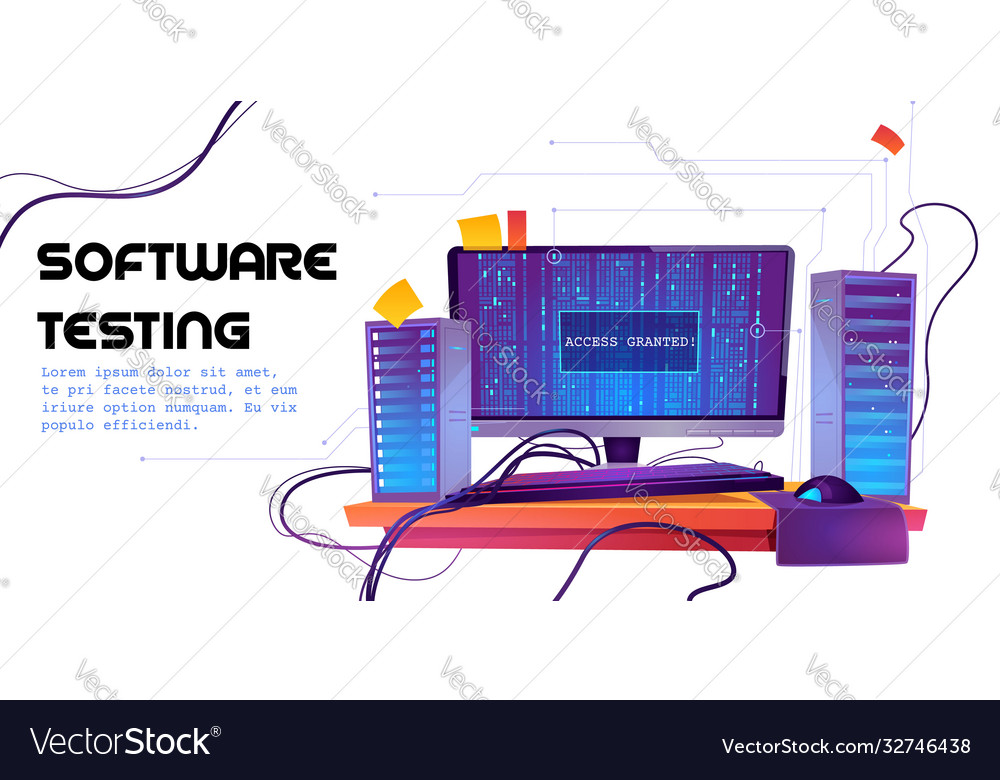 Software testing cartoon banner functional test Vector Image