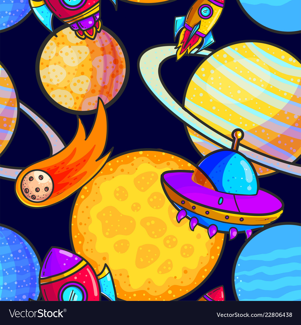 Space cartoon seamless pattern Royalty Free Vector Image
