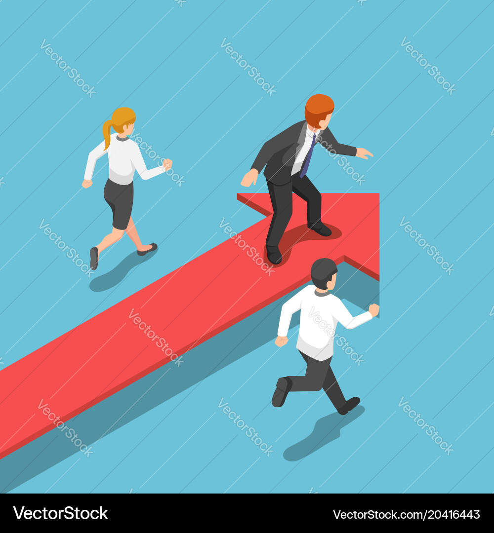 Isometric businessman standing on red arrow Vector Image