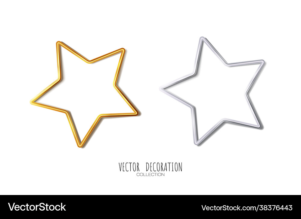 Realistic metallic golden and silver star on white