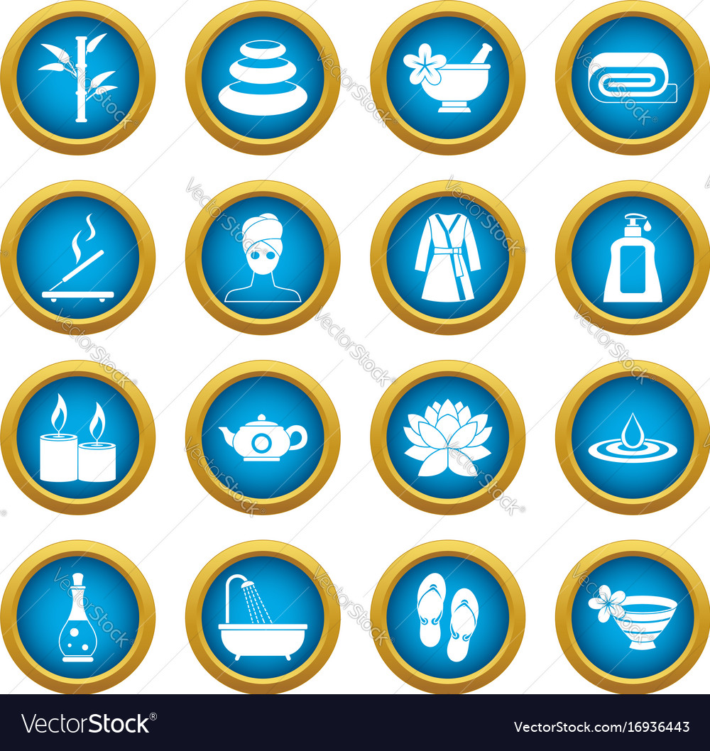Spa treatments icons blue circle set Royalty Free Vector
