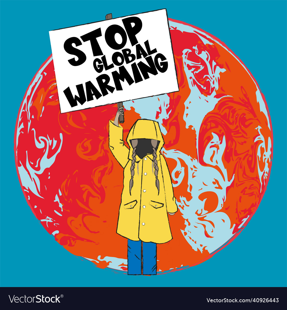 Stop Global Warming young Person In A Yellow Vector Image stop-global-warming-young-person-in-a-yellow-vector-image