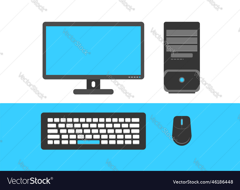 Computer Desktop Monitor Keyboard Royalty Free Vector Image