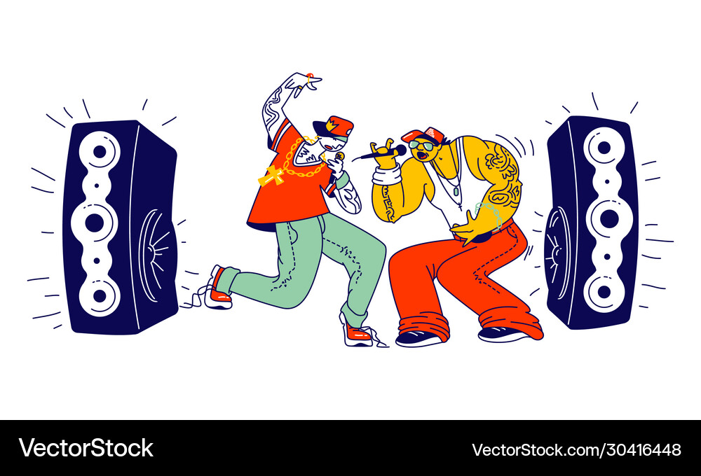 Male characters singing rap music on stage Vector Image