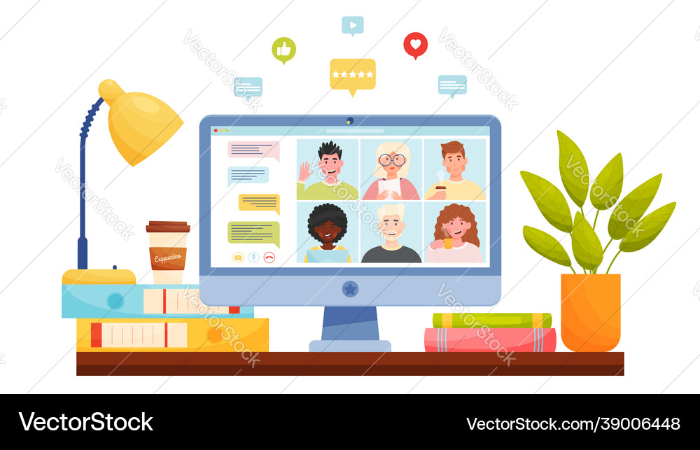 Online video chat conference meeting with diverse Vector Image