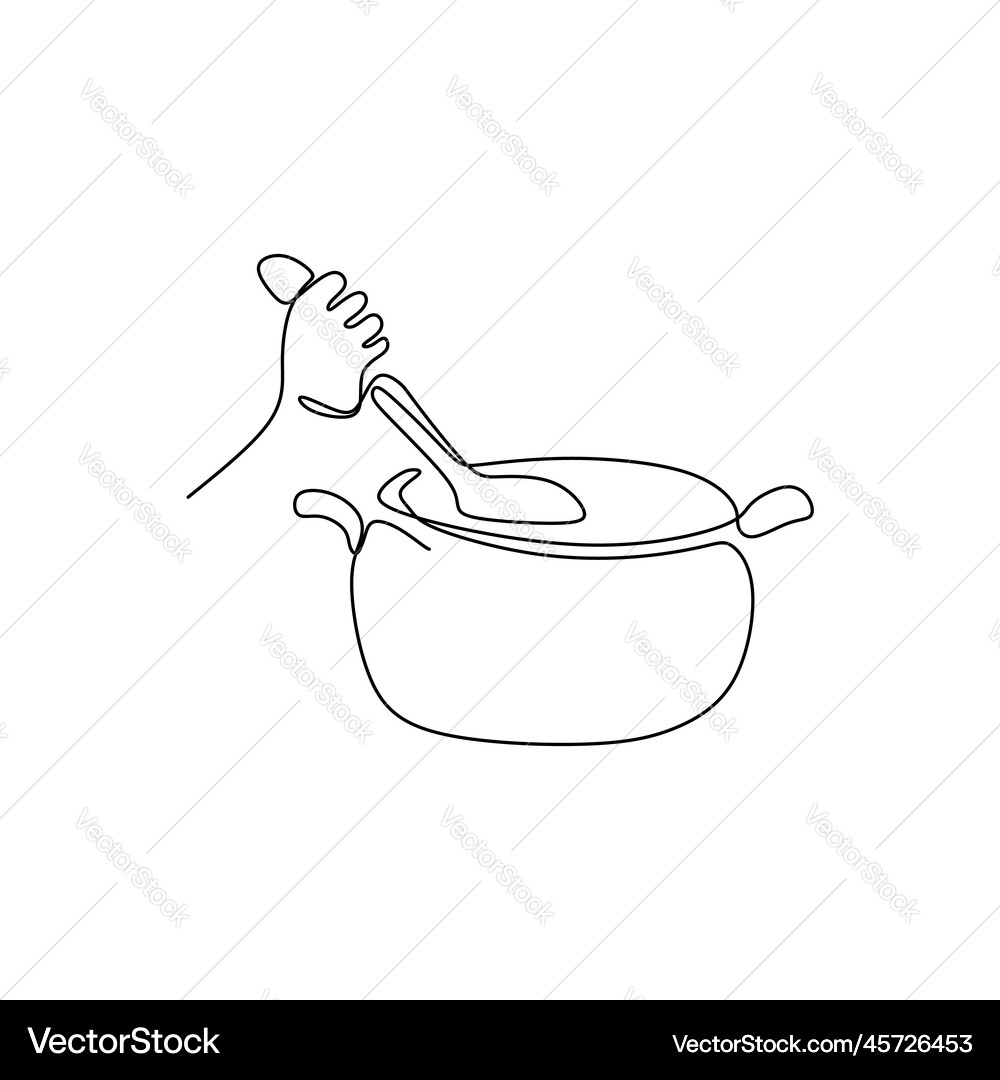 Continuous line drawings show the hand is cooking Vector Image